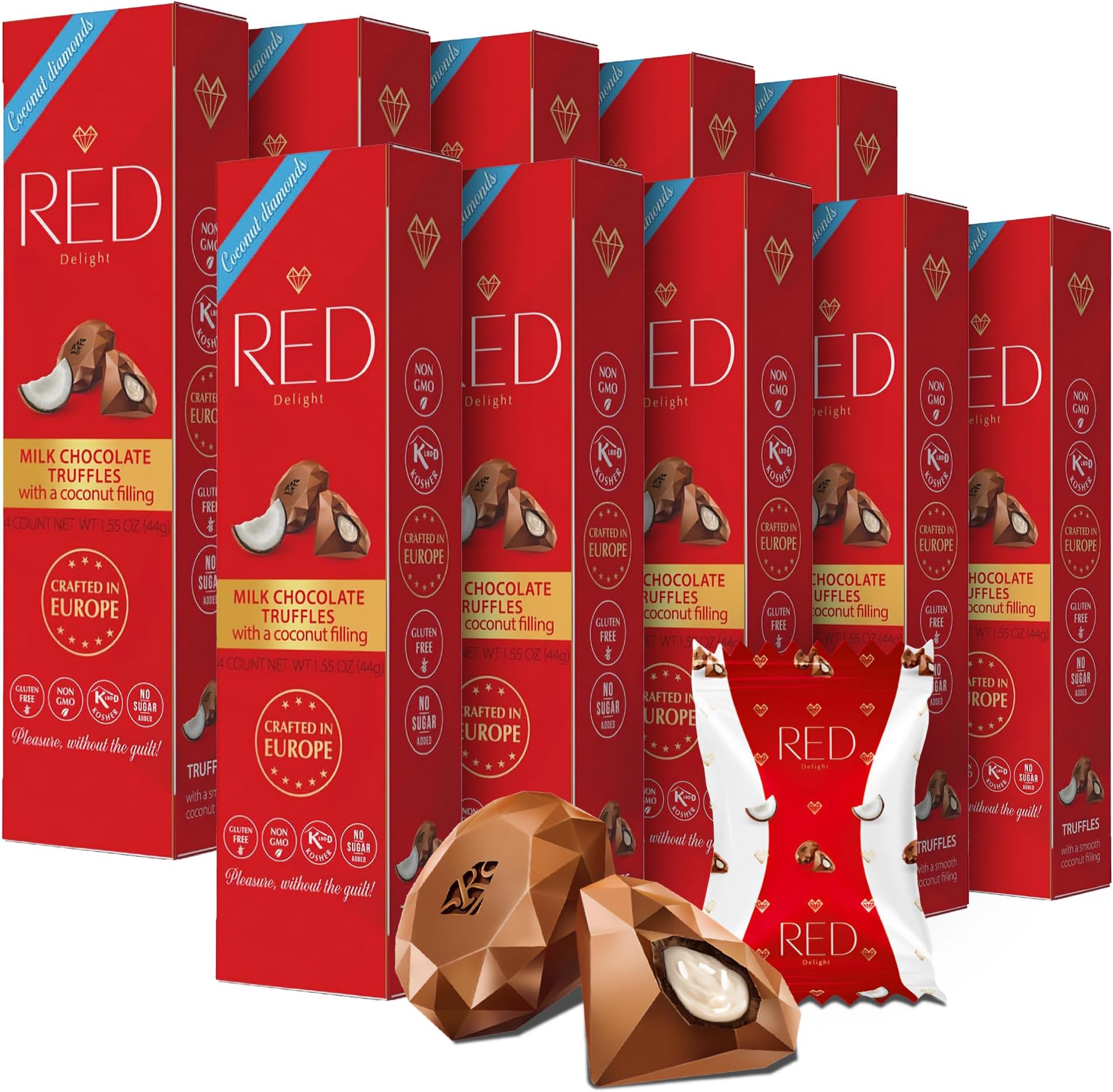 Amazon.com : Red Delight Milk Chocolate Diamond Truffles 1.55 oz, Pack ...