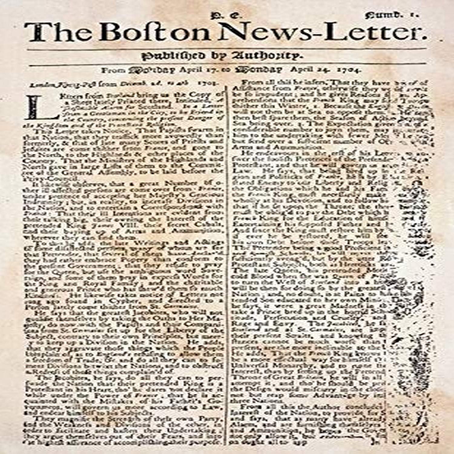 Amazon.com: Boston News-Letter 1704 Nthe First Issue Of The Boston News ...