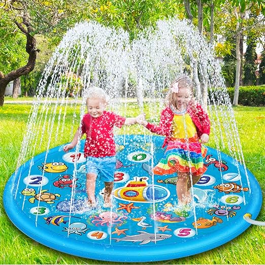 Chennyfun Kids Sprinkle and Splash Play Mat, 68'' Summer Garden Outdoor ...