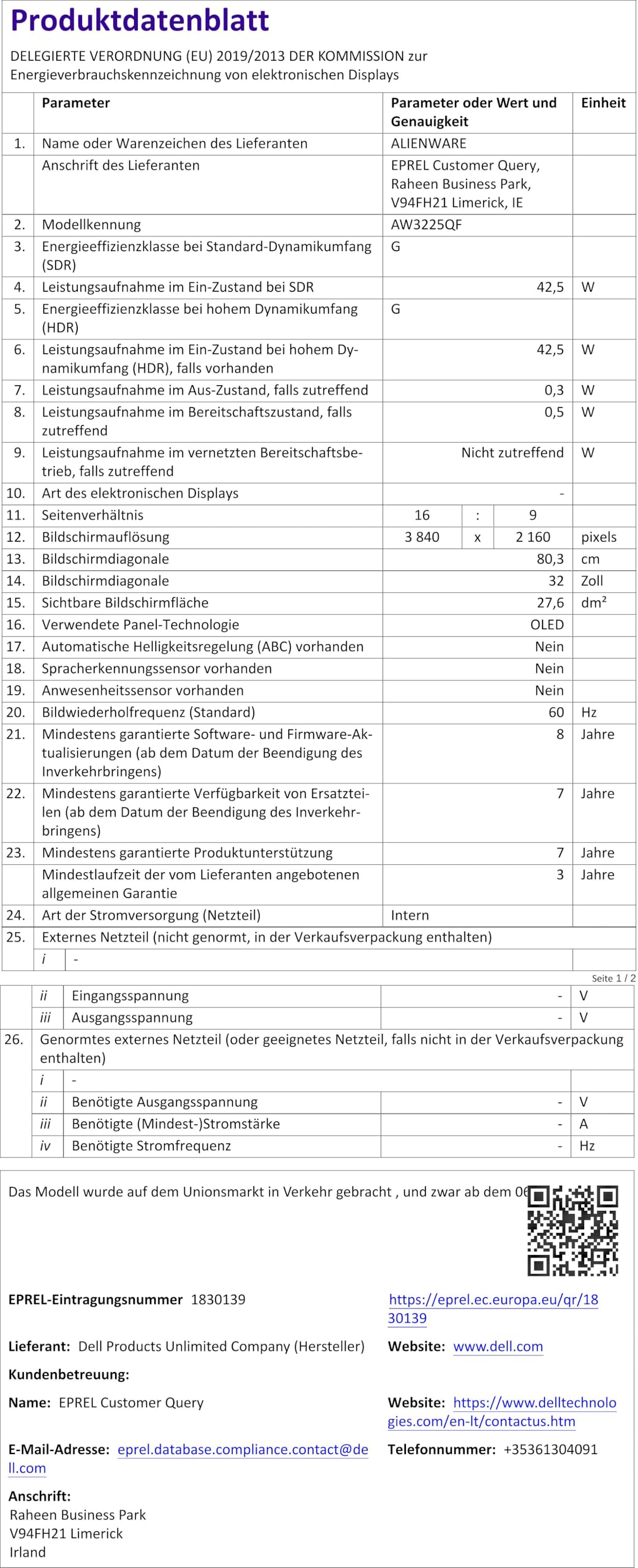 Alienware AW3225QF 32 Zoll 4K UHD 1700R Curved Gaming Monitor, 240Hz ...
