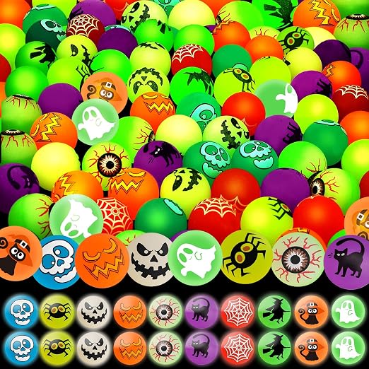 Amazon.com: 100pcs Glow in The Dark Bouncing Balls,8 Halloween Theme ...