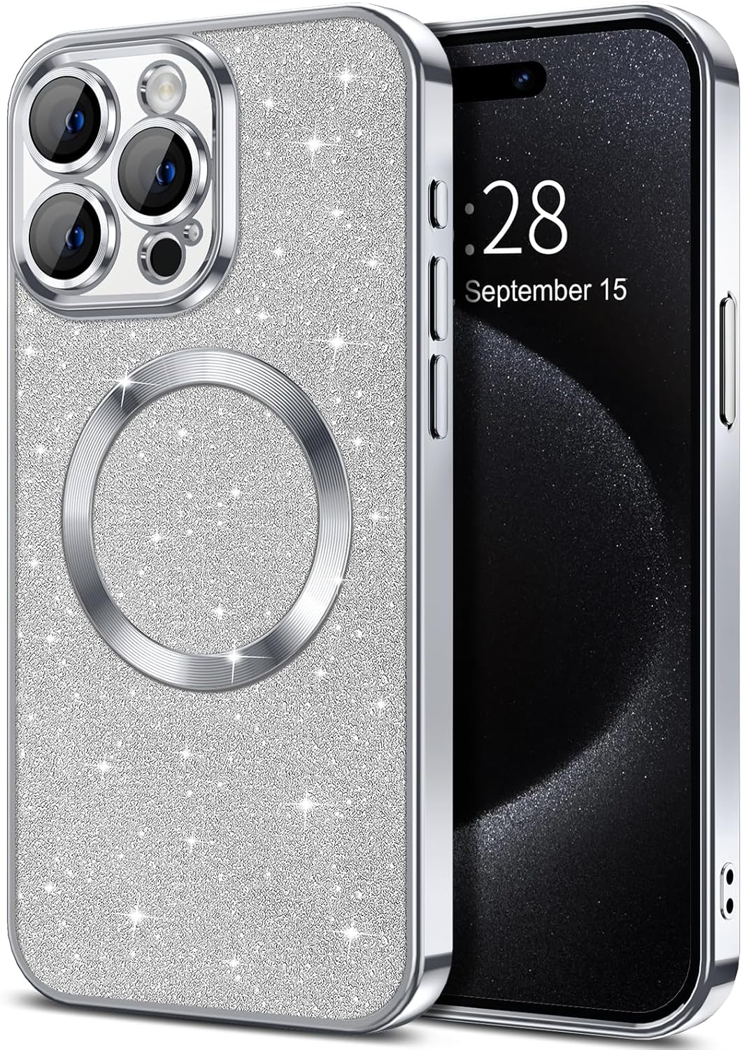 Amazon.com: Hython for iPhone 15 Pro Max Case Glitter, Clear Magnetic Phone Cases with Camera ...