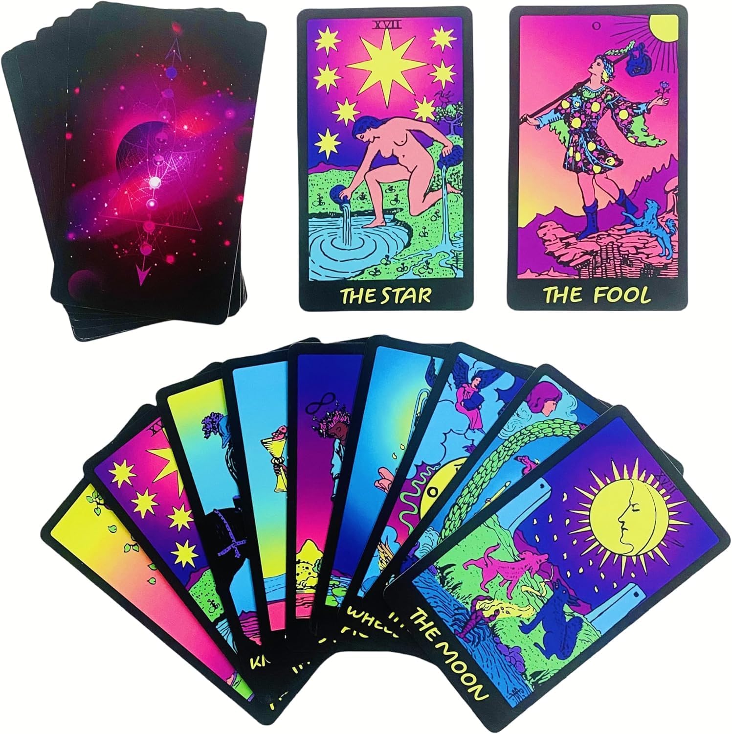 Amazon.com: XIMIGEYEFU 78 Original Designs neon Colors Tarot Cards ...