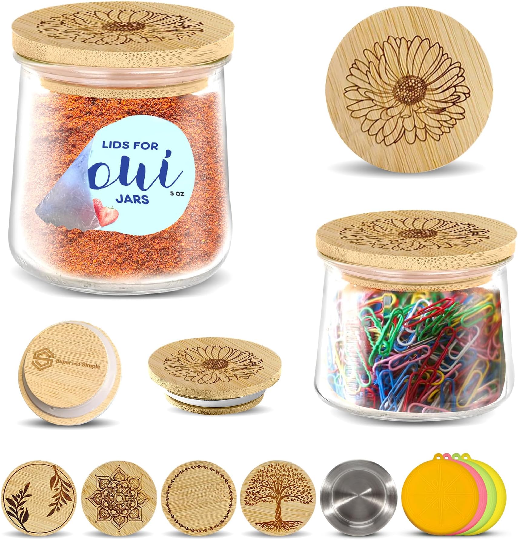 Amazon.com: Oui Yogurt Jar Lids 6-Piece Set Bamboo Sealed Airtight ...