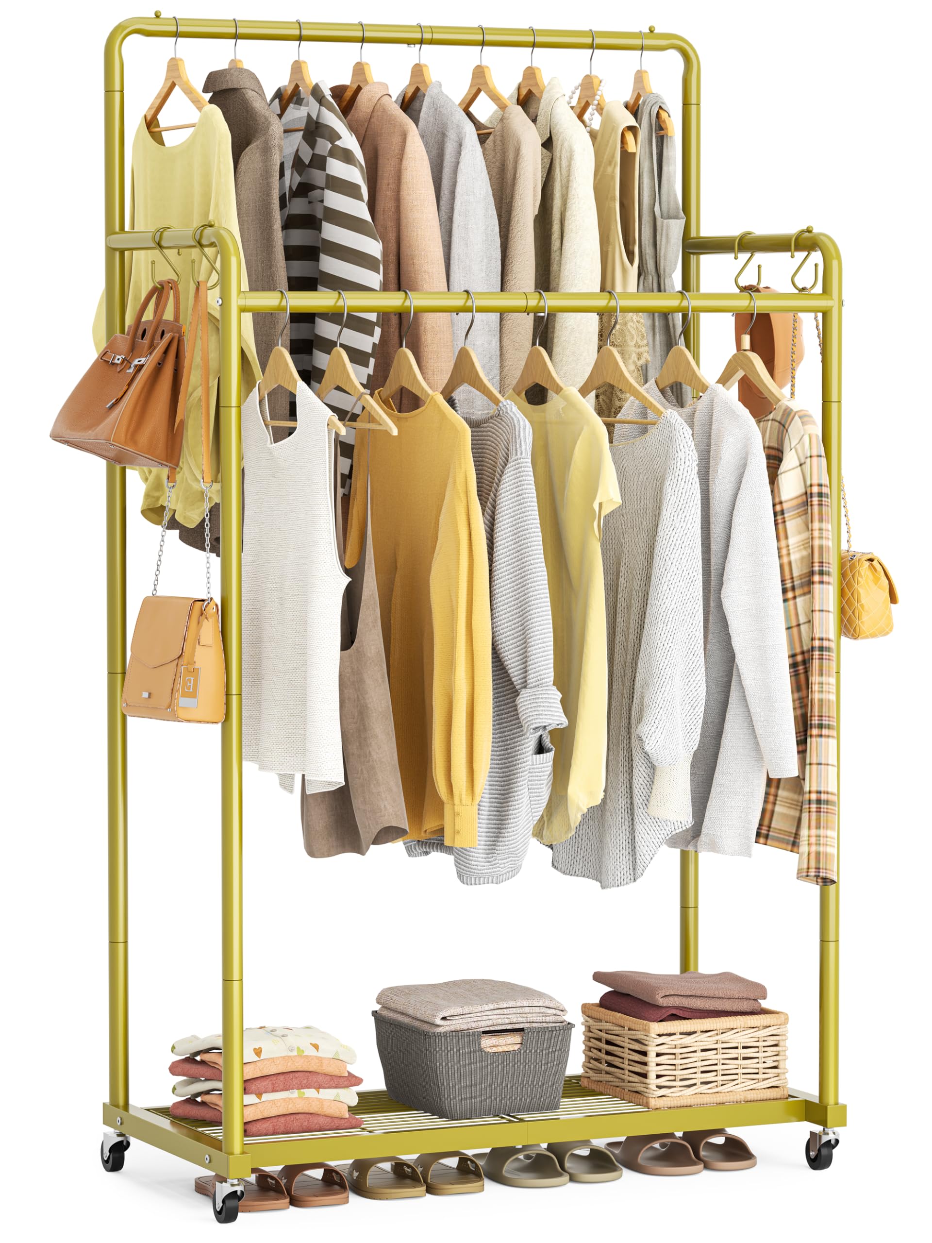 HOMIDEC Clothes Rail,Metal Clothes Rack with Hooks, Double Rads Heavy ...