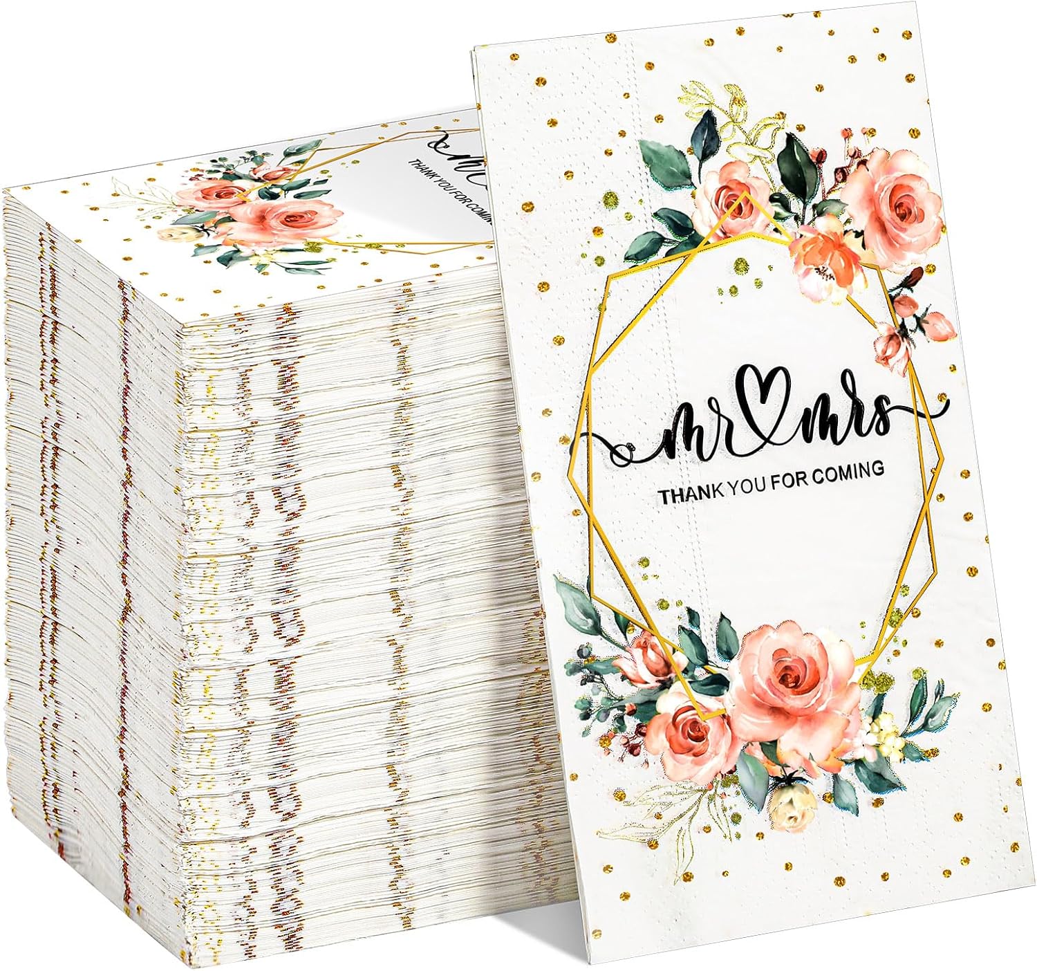 100 Pieces Flower Guest Napkins Mr and Mrs Cocktail Napkins Thank You ...