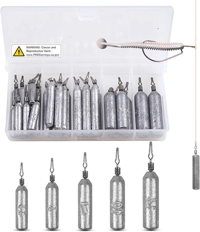 Amazon.com : Drop Shot Weights Kit 32pcs Pencil Skinny Fishing Sinker Weight with Swivel Ring ...