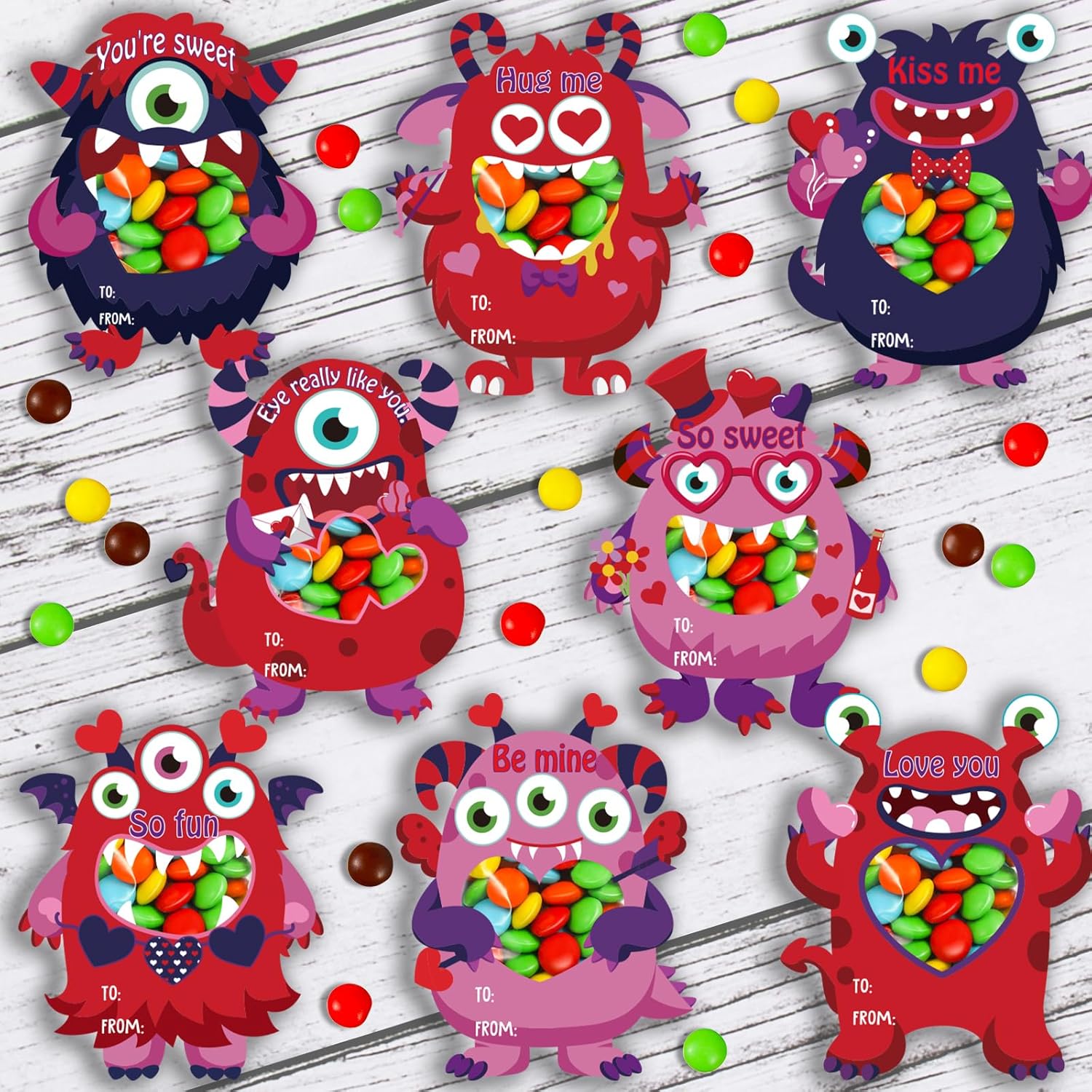 Amazon.com: 64 Sets Valentine's Day Cards for Kids, Monster Happy ...
