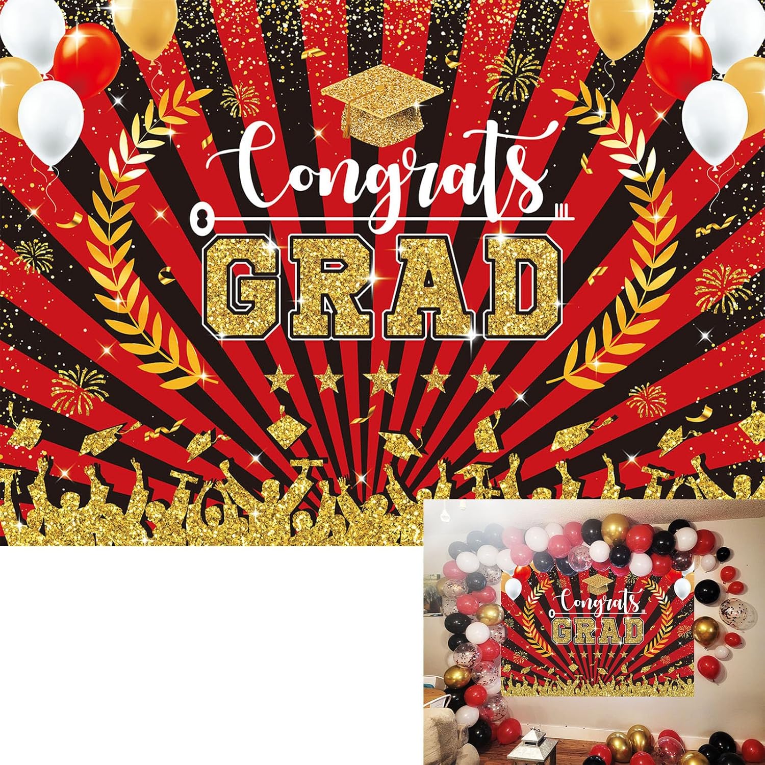 Amazon.com : Generic 7x5ft Congrats Grad Red Black Backdrop Graduation ...