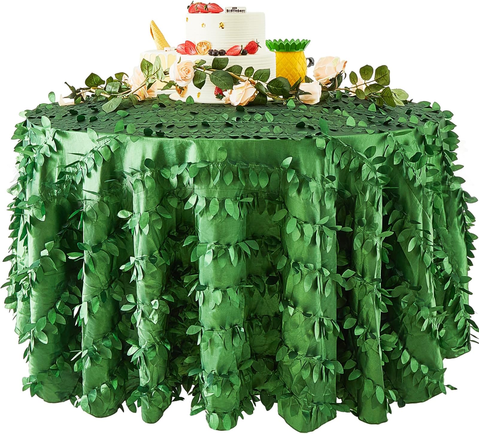 Amazon.com: Preboun 90 x 132 Inch Green Taffeta Tablecloth Leaf Petal ...