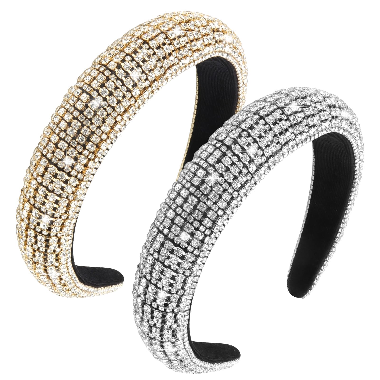 Amazon.com : Wecoe 2pcs Silver Gold Rhinestone Headbands Thick Padded ...