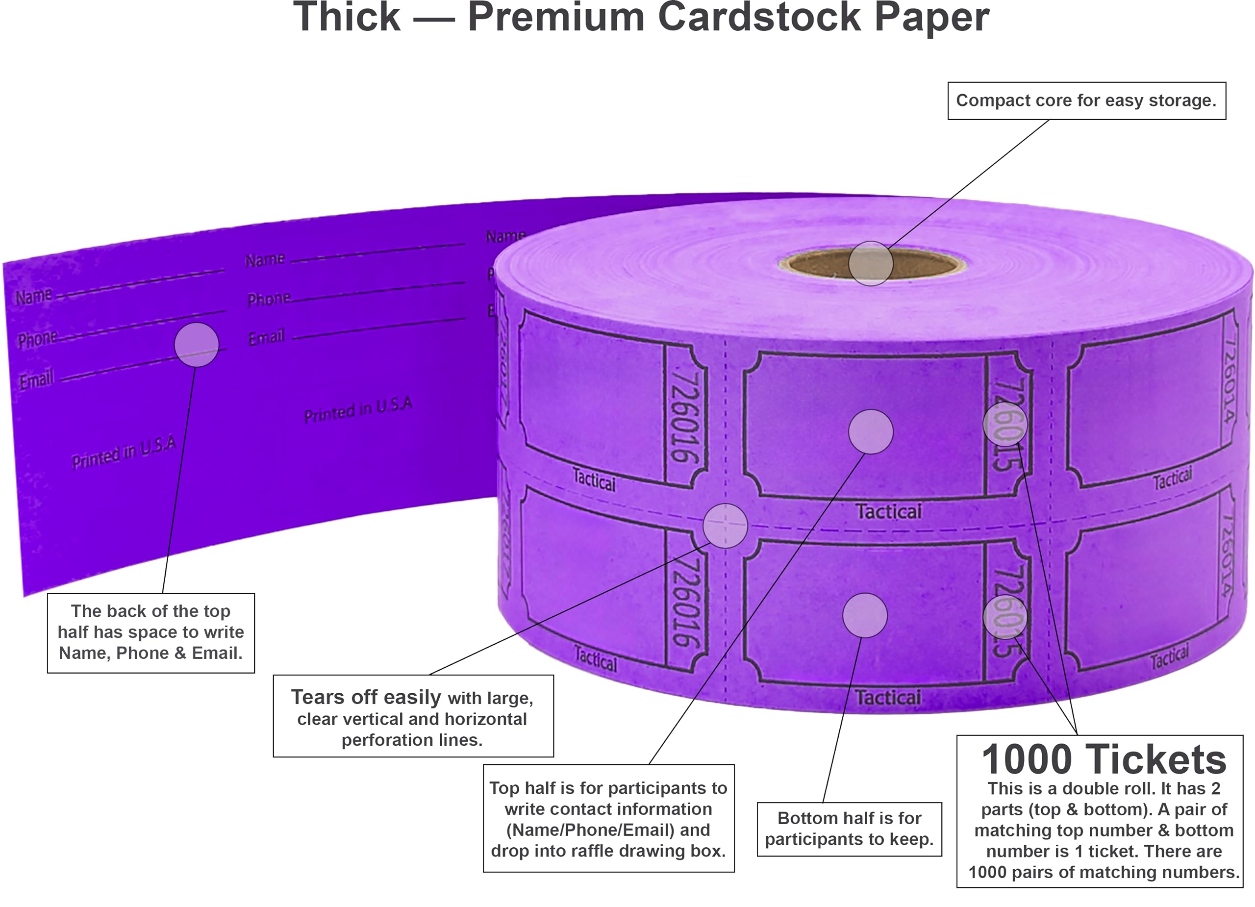 Snapklik.com : Tacticai 1000 Raffle Tickets, Blank, Purple