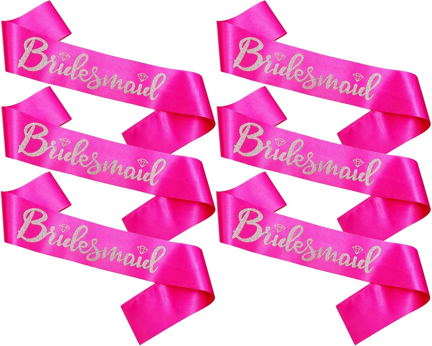 Amazon.com: Bridesmaid Sashes Set of 6, Hot Pink Sash with Silver ...