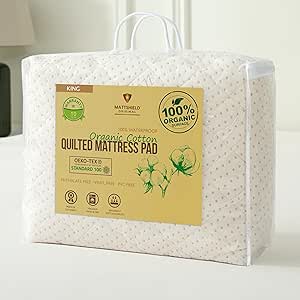 Luxury Quilted Organic Mattress Pad Protector King Size - Certified Organic Cotton, Waterproof ...