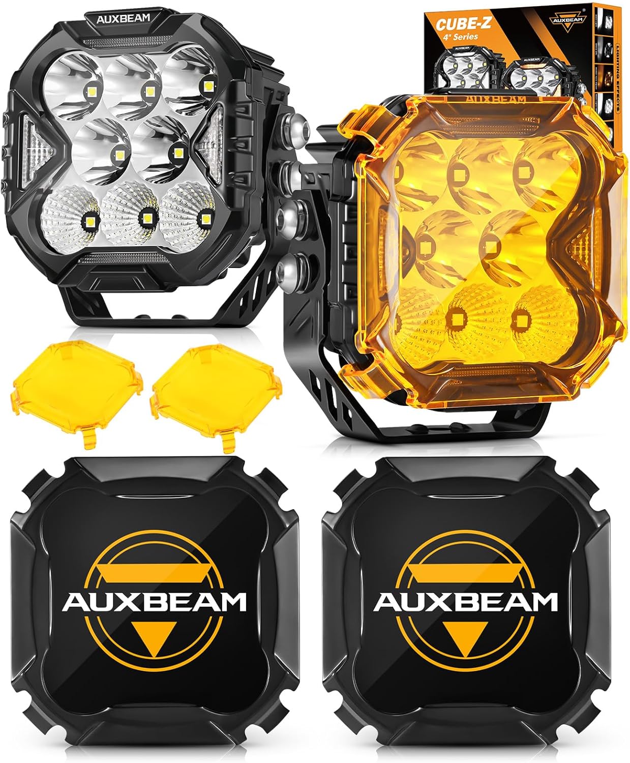 Amazon.com: Auxbeam 4 Inch 112W Led Pods with Amber Covers, 12800LM ...