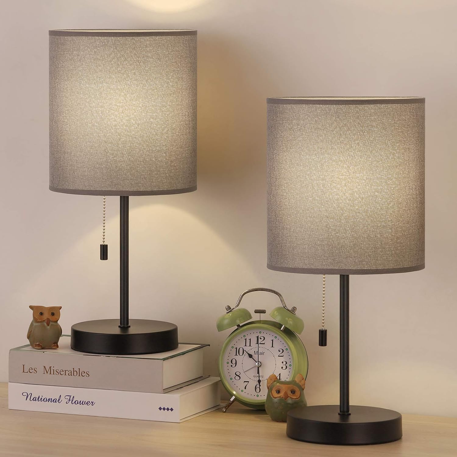 HAITRAL Small Table Lamps 2 Set-Modern Desk Lamps with Pull Chain ...