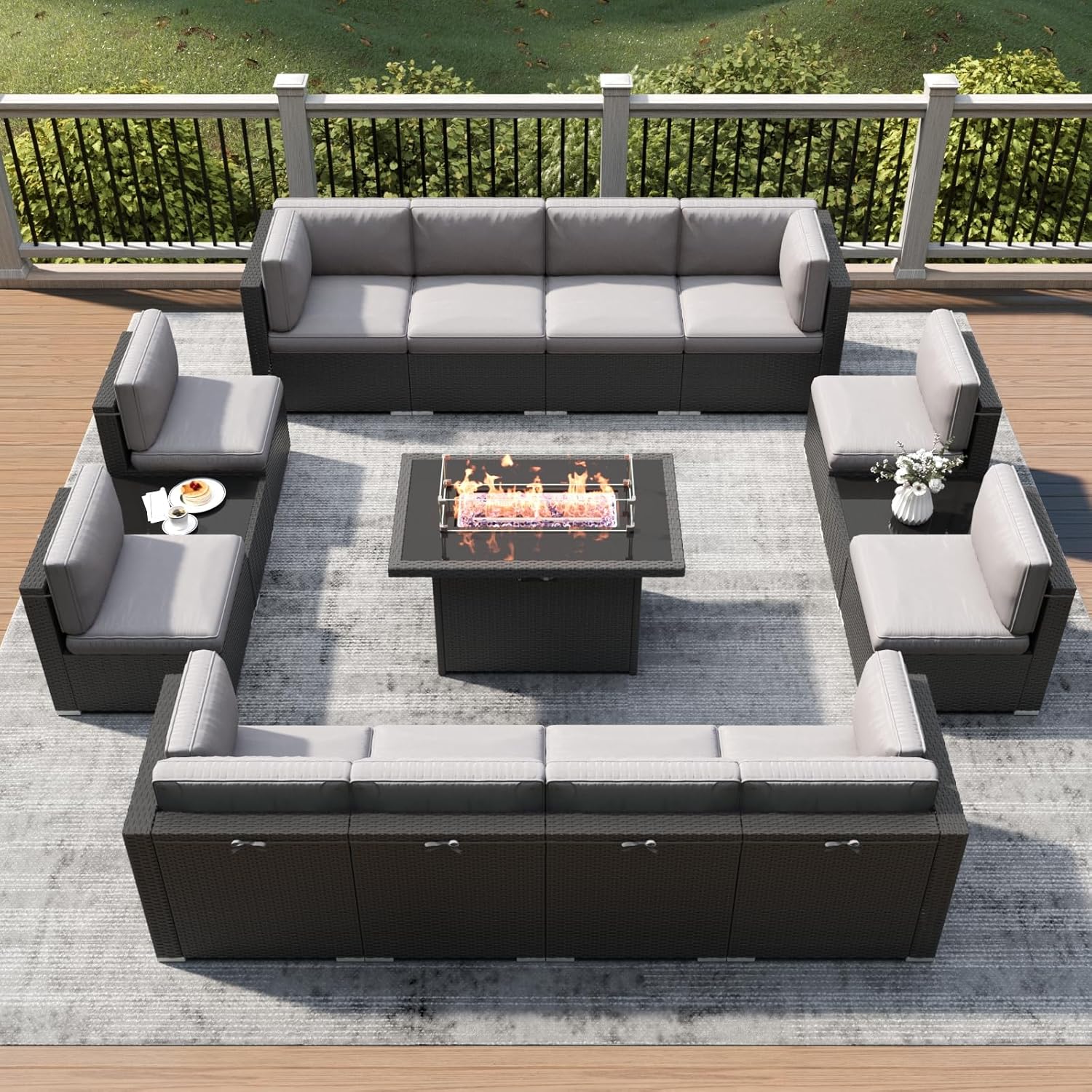 Amazon.com: LayinSun 15 Piece Patio Furniture Set with Fire Pit Table ...