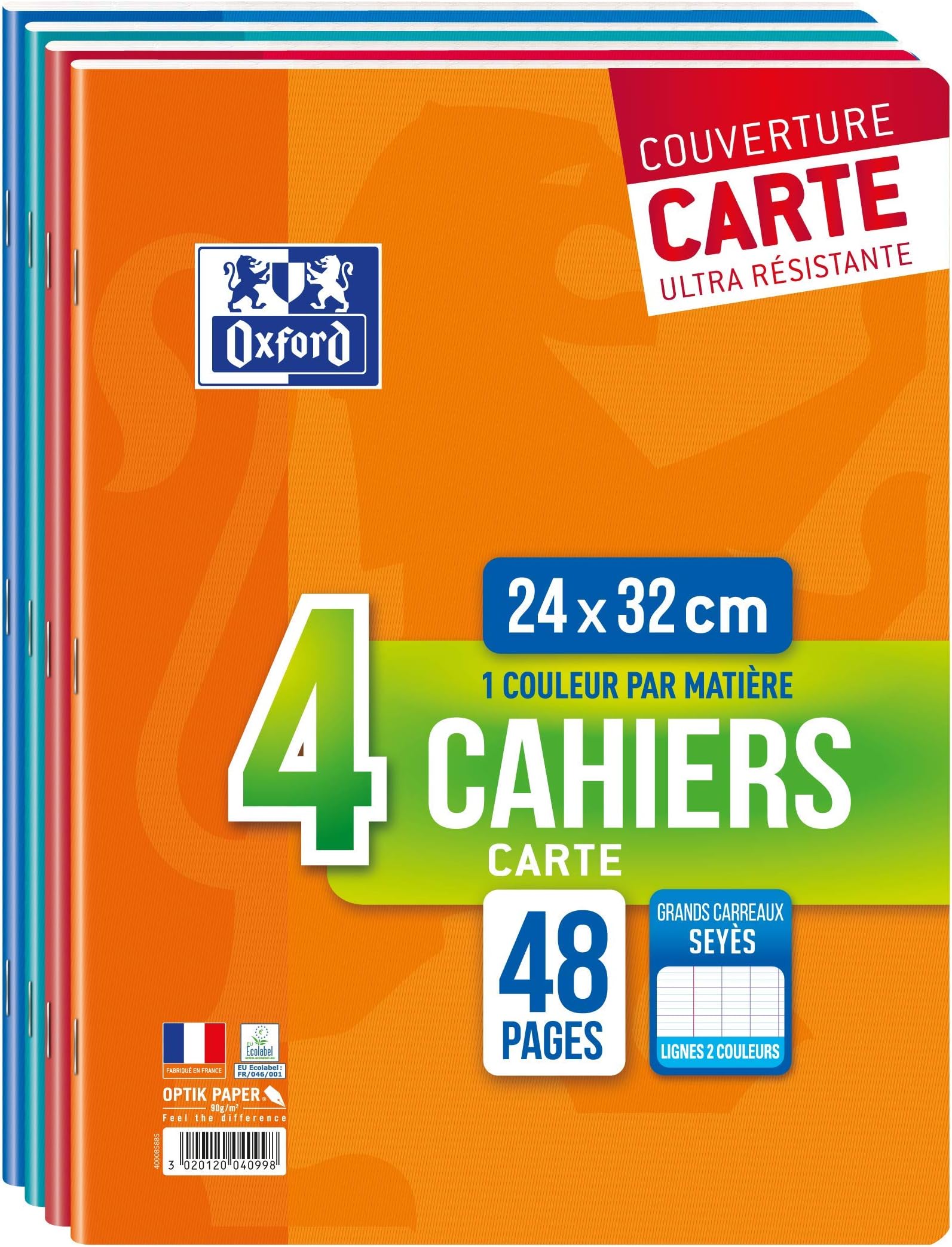 Oxford Color Life - Lot de 4 Cahiers Agrafés Grands Carreaux Seyès 90g ...