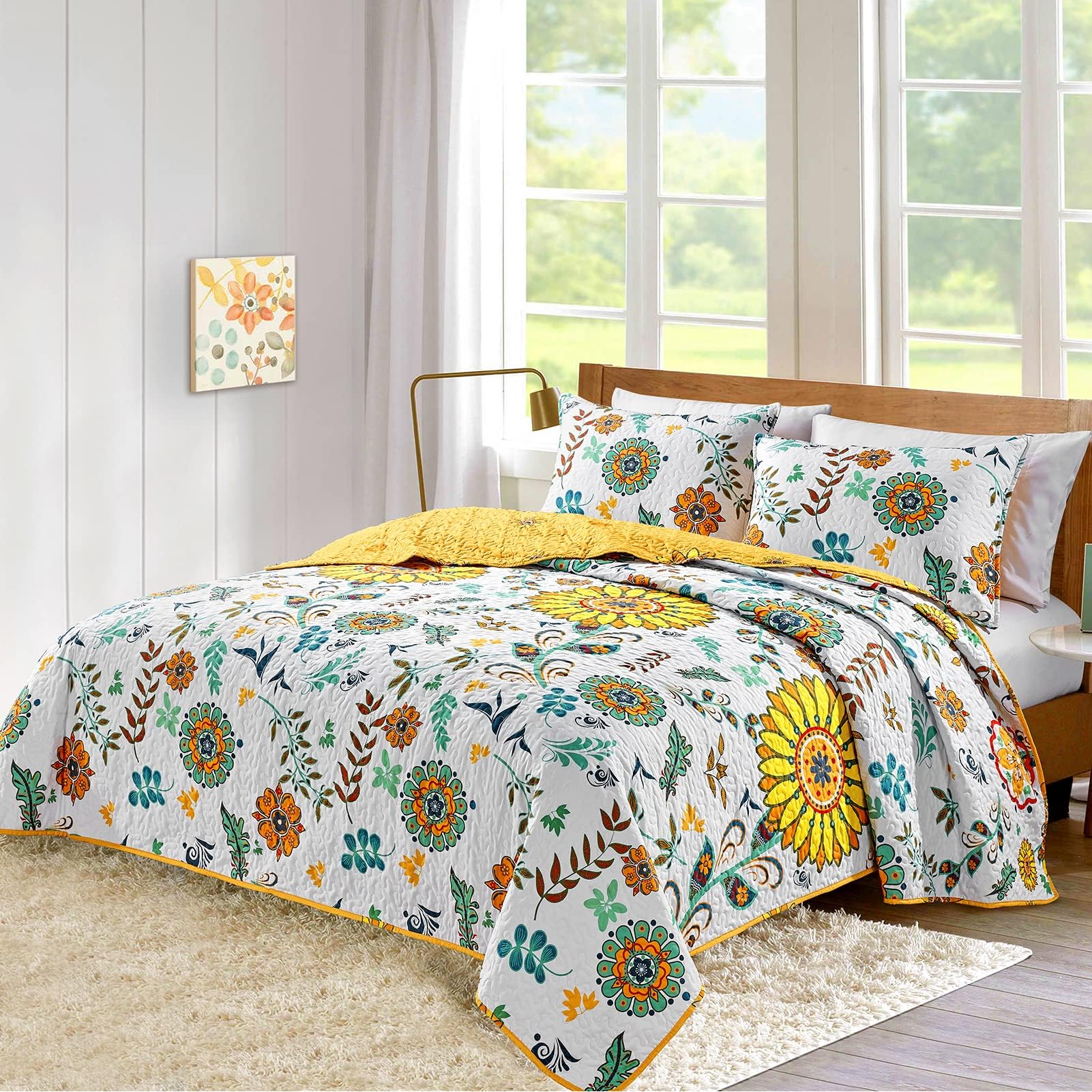 Amazon.com: ABREEZE Cotton Polka Dot Comforter Set Sunflower Patchwork ...