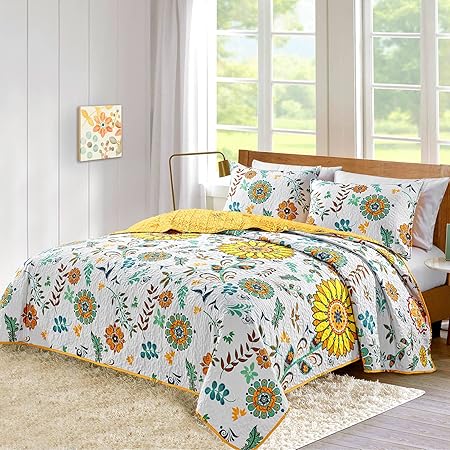 Amazon.com: Asuexpect 3 Piece Sunflower Quilt Sets King Size Microfiber ...