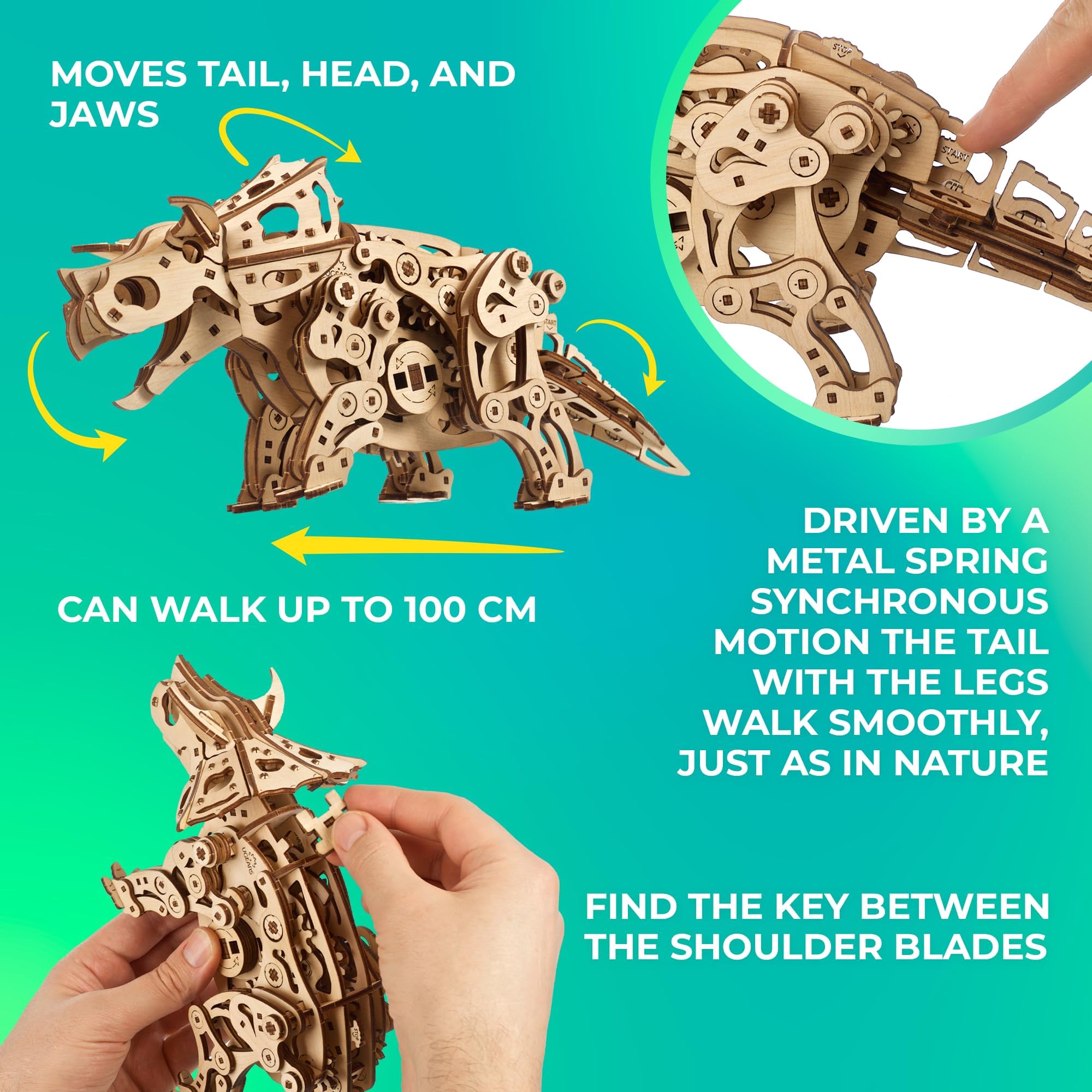 UGEARS Triceratops Dinosaur Wooden Model Kit – 3D Wooden Puzzle for ...