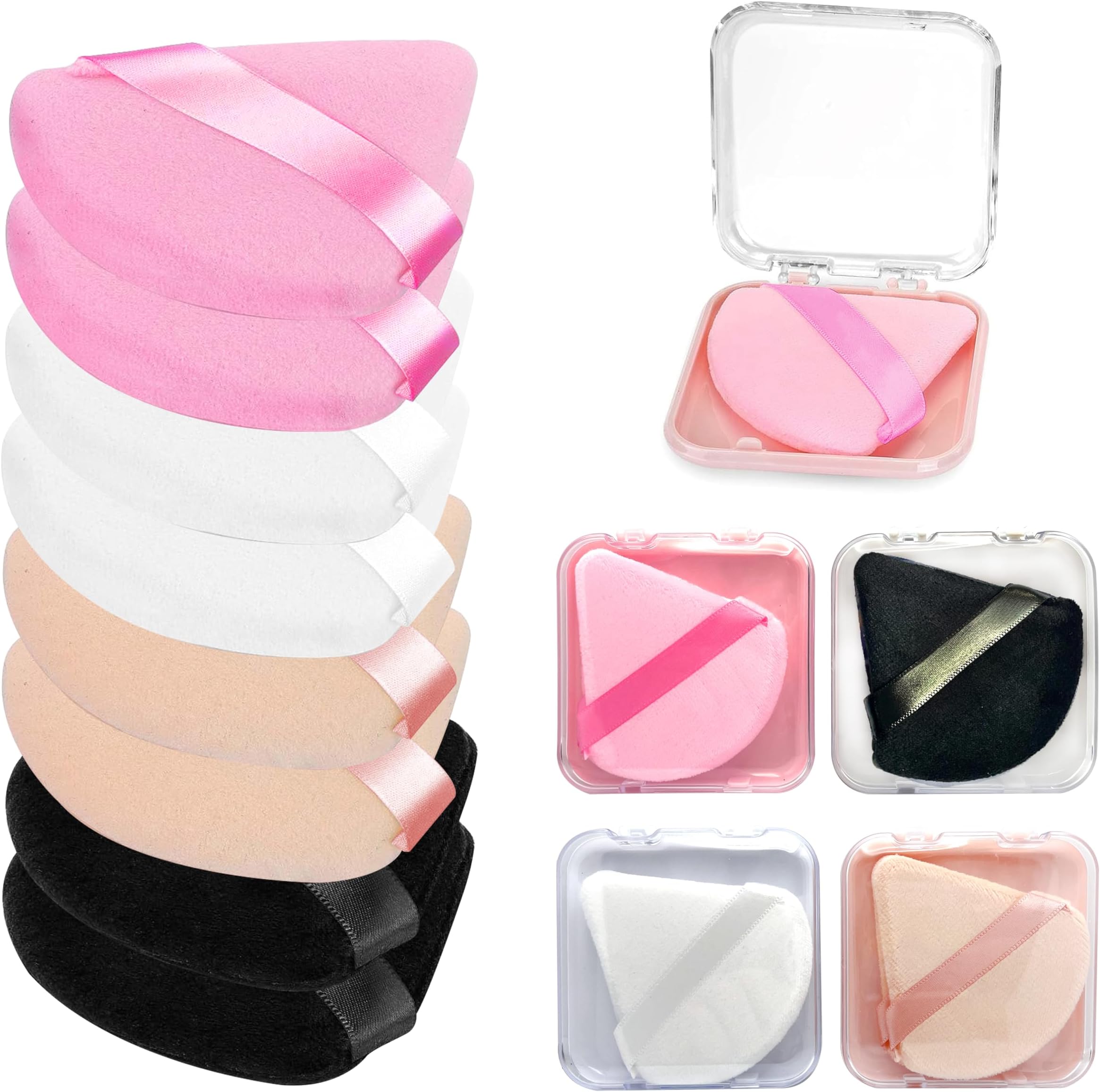 Amazon.com : 8 Pieces Triangle Powder Puff with 4 Travel Cases ...