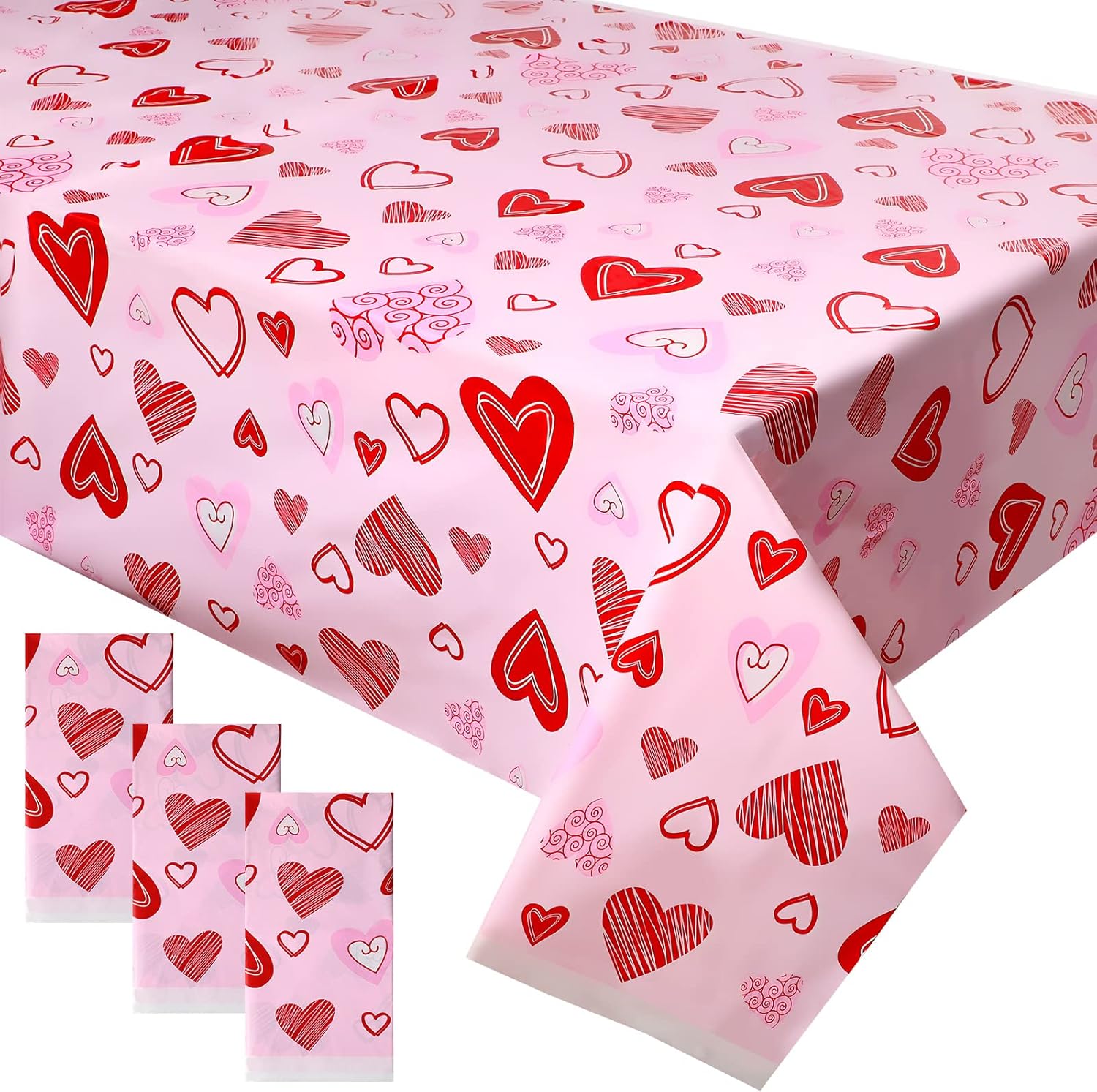 Amazon.com: Tegeme 3 Piece 108 x 54 Inch Valentine Hearts Tablecloth ...