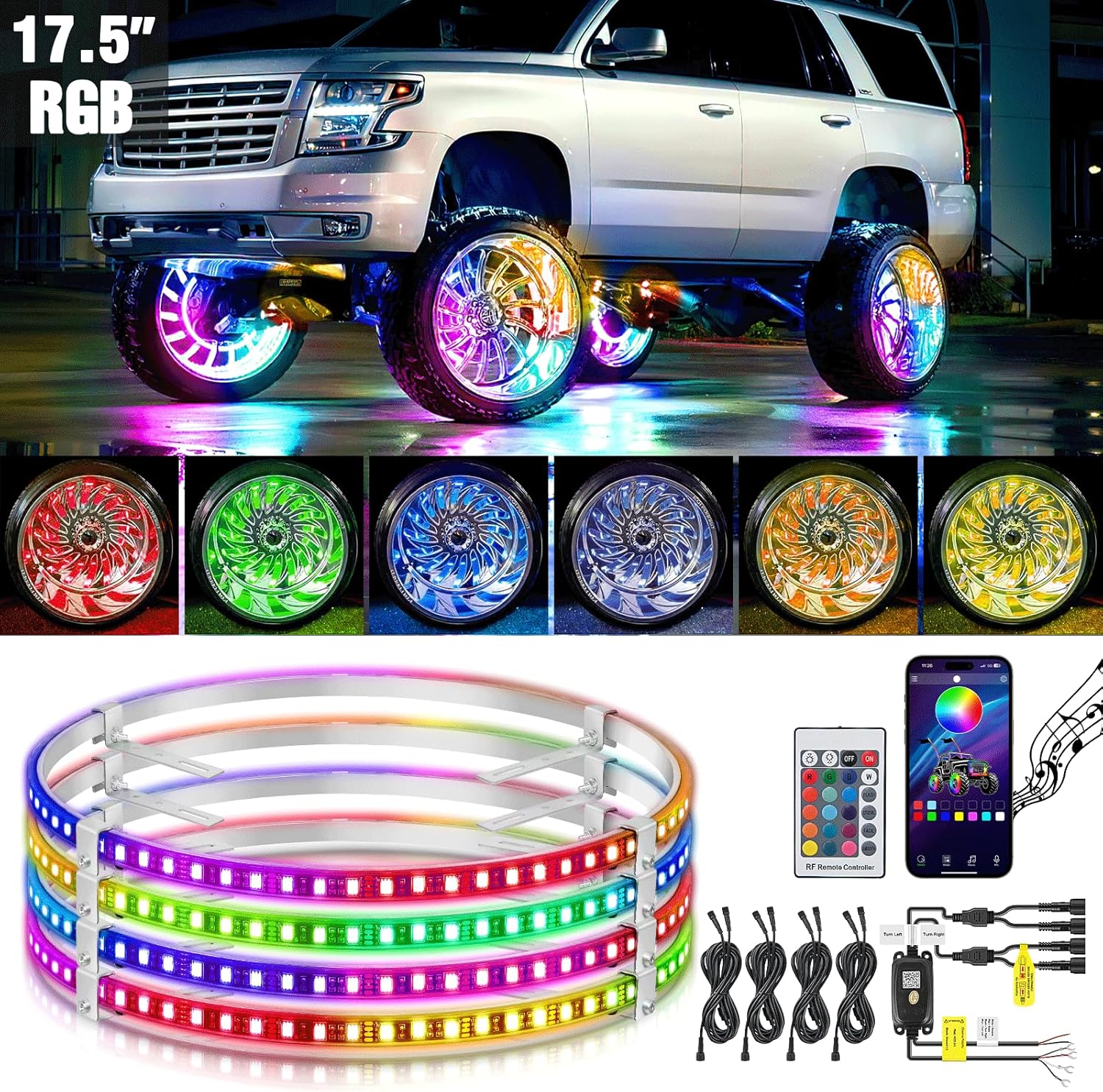 Amazon.com: Nilight 4PCS 17.5inch LED Wheel Ring Lights RGB with APP ...