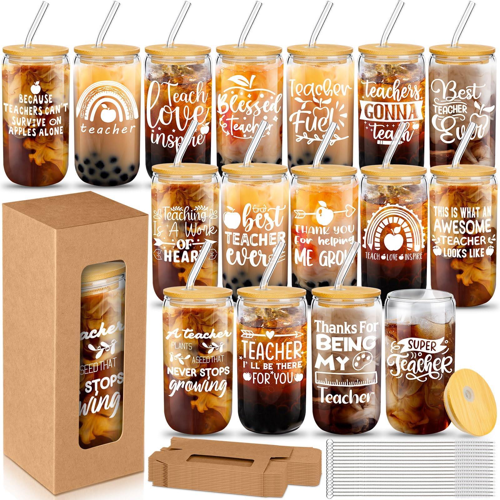 Amazon.com: LEADO 16 oz Glass Cups with Lids & Straws - Friendship ...