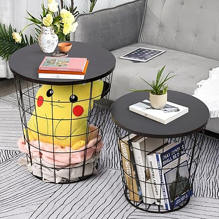 Amazon.com: HOMCOM Nesting End Tables, Round Coffee Table Set of 2 with ...