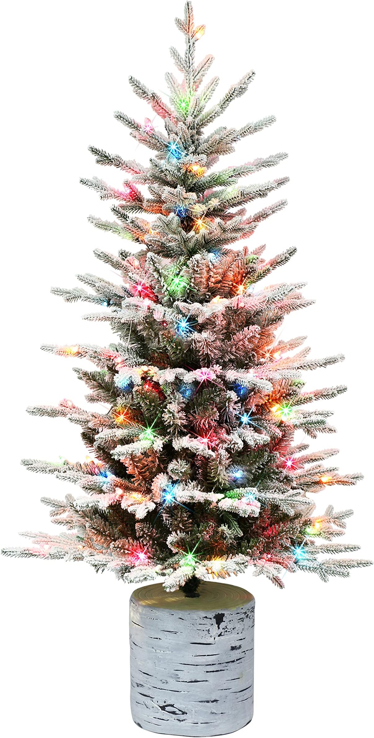 Amazon.com: 4.5 ft Pre-lit PE/PVC Flocked Tree, 638 Tips, 100 UL Clear ...