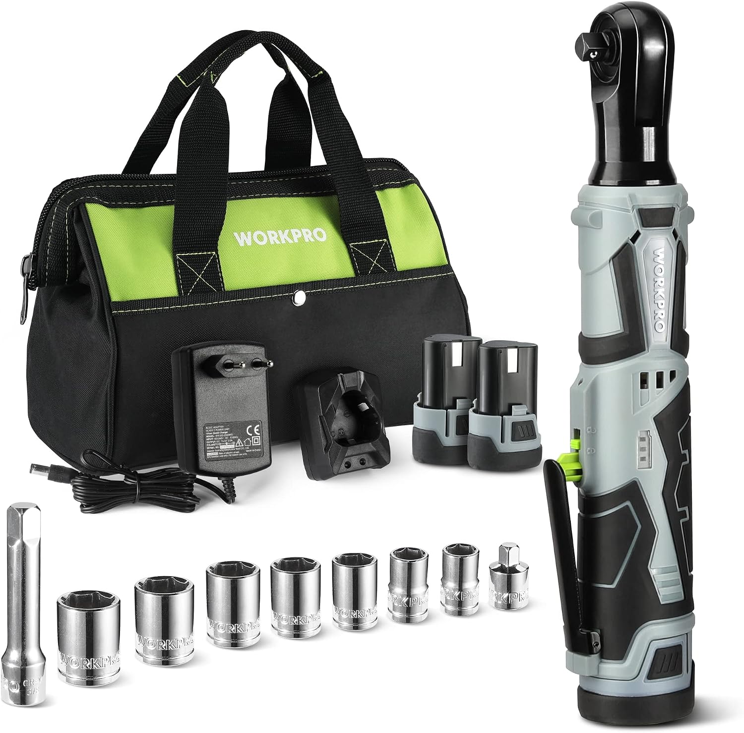 WORKPRO Elektrische Ratschenschlüssel Set, 12V Akku-Ratsche, 3/8", 55 ...