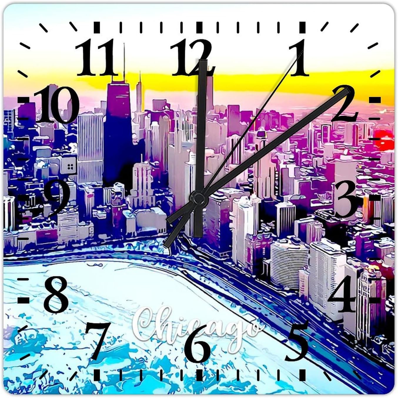 COCOKEN Chicago City Skyline Landscape Wall Clock Chicago Square Clock ...