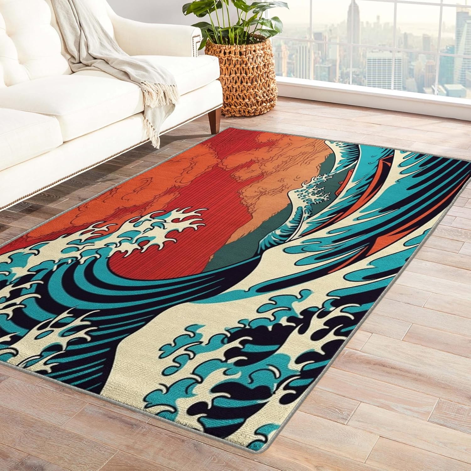 Amazon.com: Japanese Wave Rug & Home Decor - 3x5 Rug, Hokusai Rugs for ...