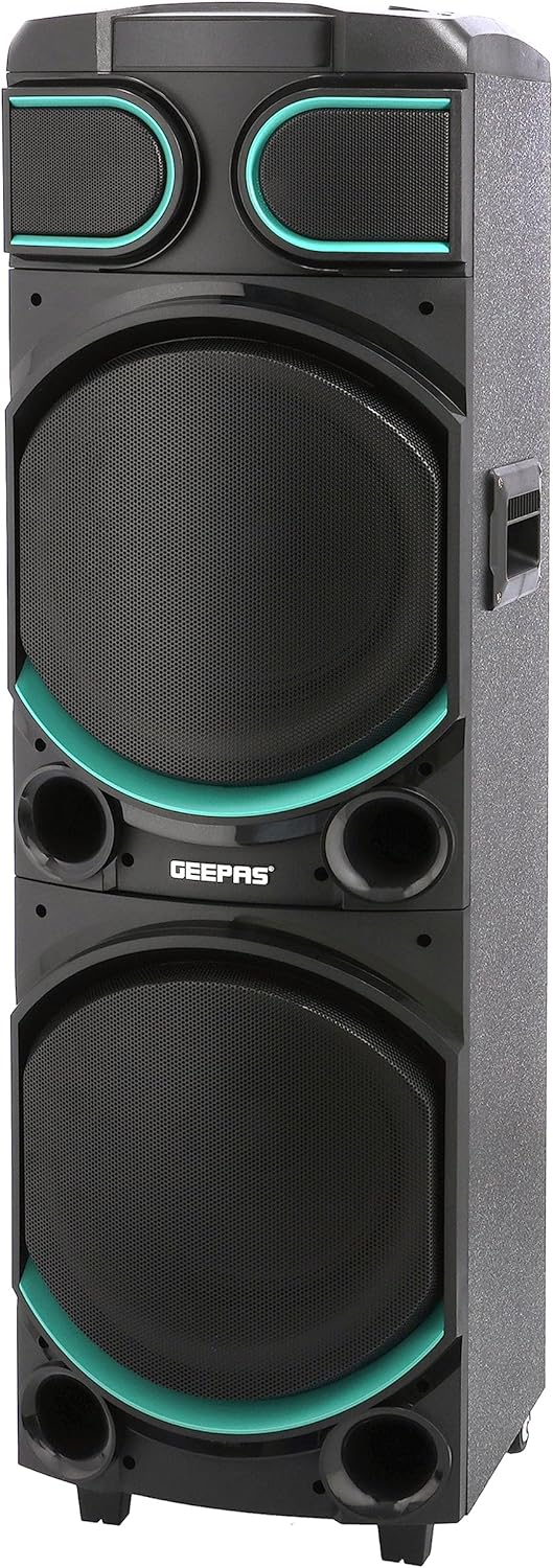 Geepas Rechargeable Professional Speaker, LED Lights,| USB/FM/TF Card ...