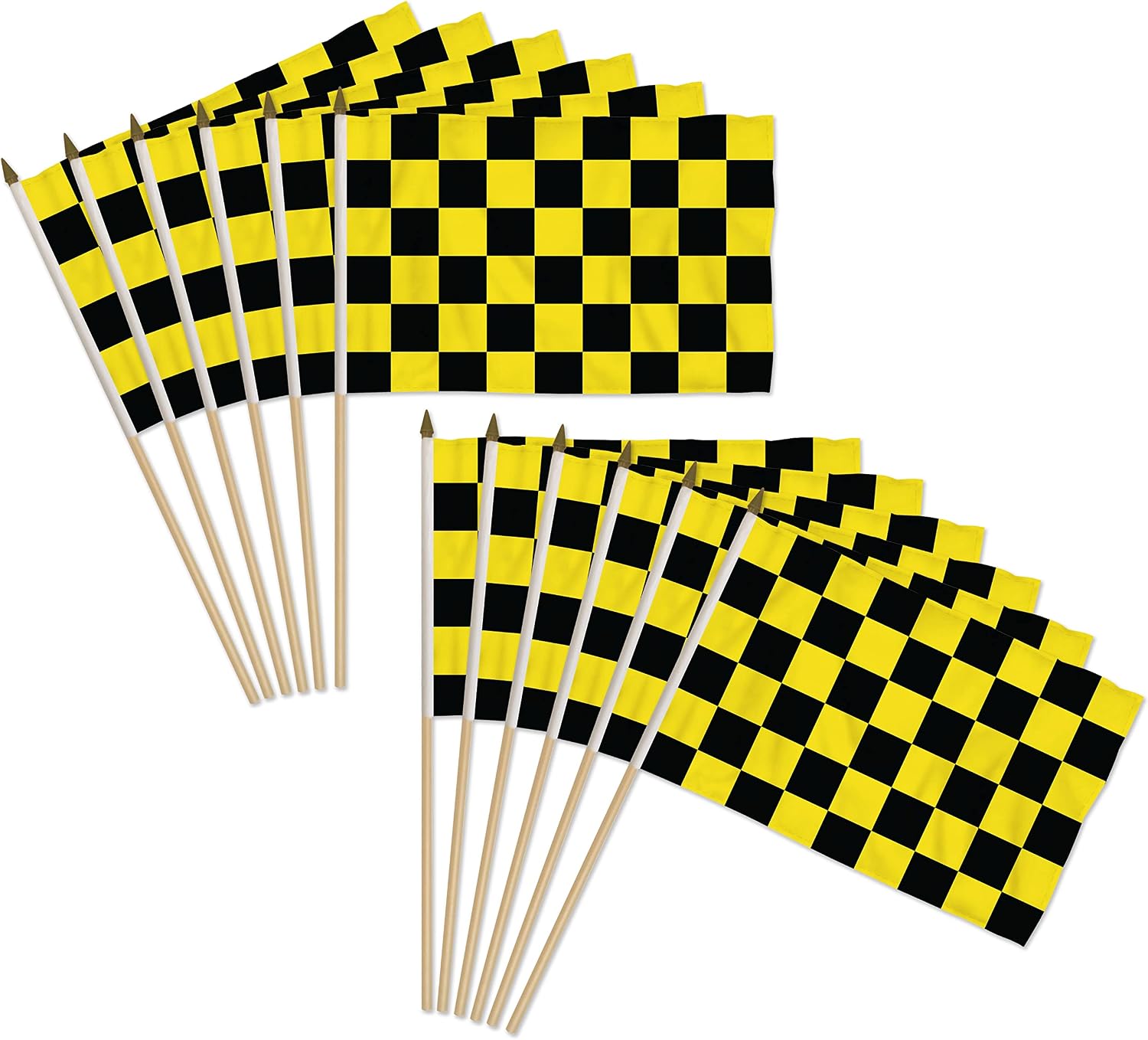 Amazon.com: Yellow & Black Checkered 12x18in Stick Flag - 1 dozen pack ...