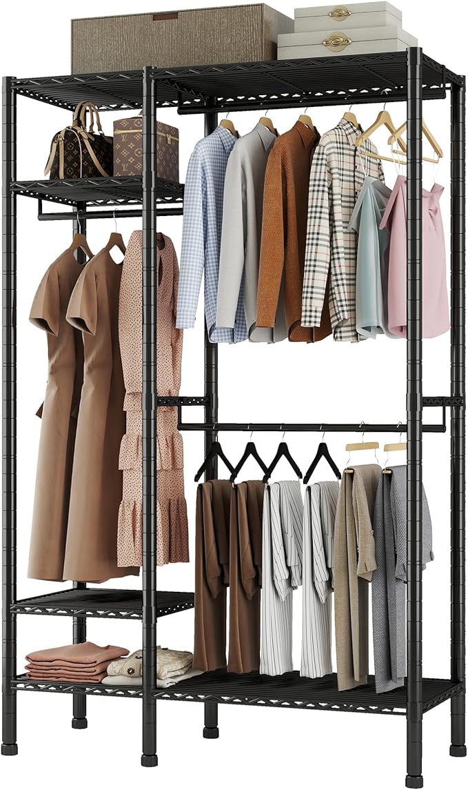 Amazon.com: EZPEAKS 4 Tiers Garment Rack Metal Clothing Rack for ...