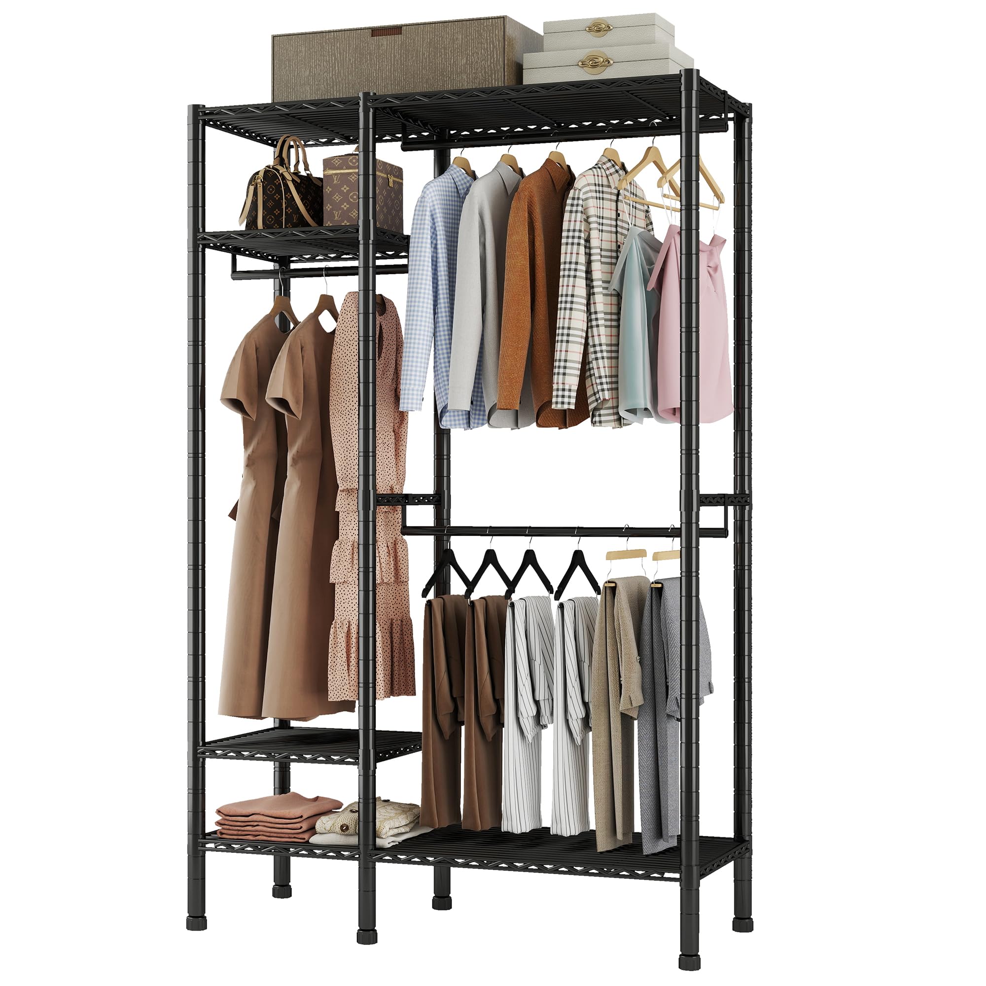 Amazon.com: EZPEAKS 4 Tiers Garment Rack Metal Clothing Rack for ...