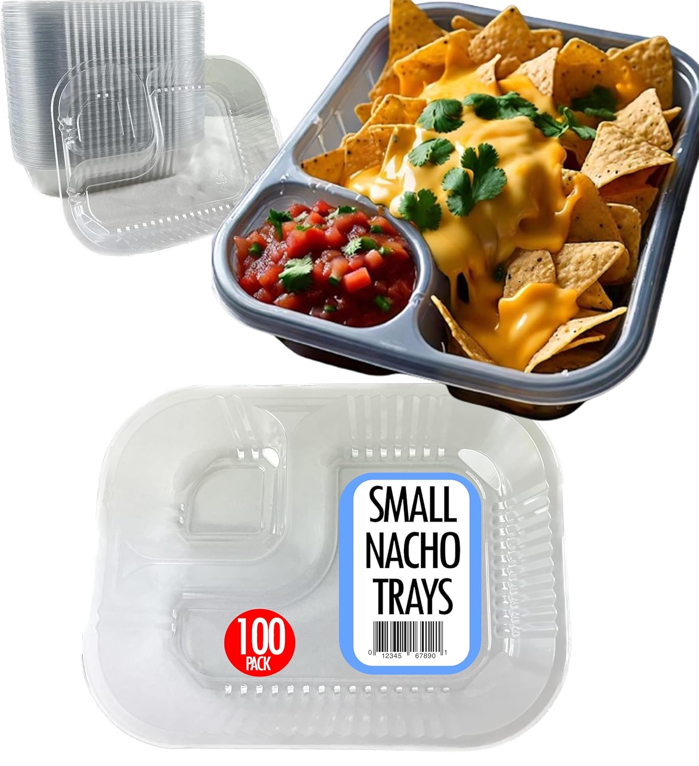 Amazon.com | Disposable Plastic Nacho Trays with 2 Compartments - 12oz ...