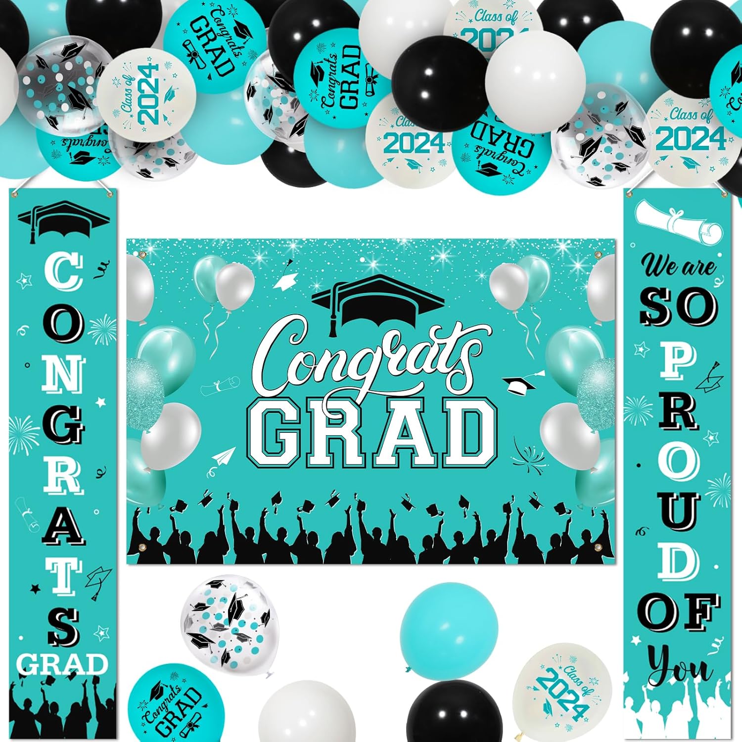 Amazon.com: Balterever Teal Graduation Party Decorations Set 2024 ...
