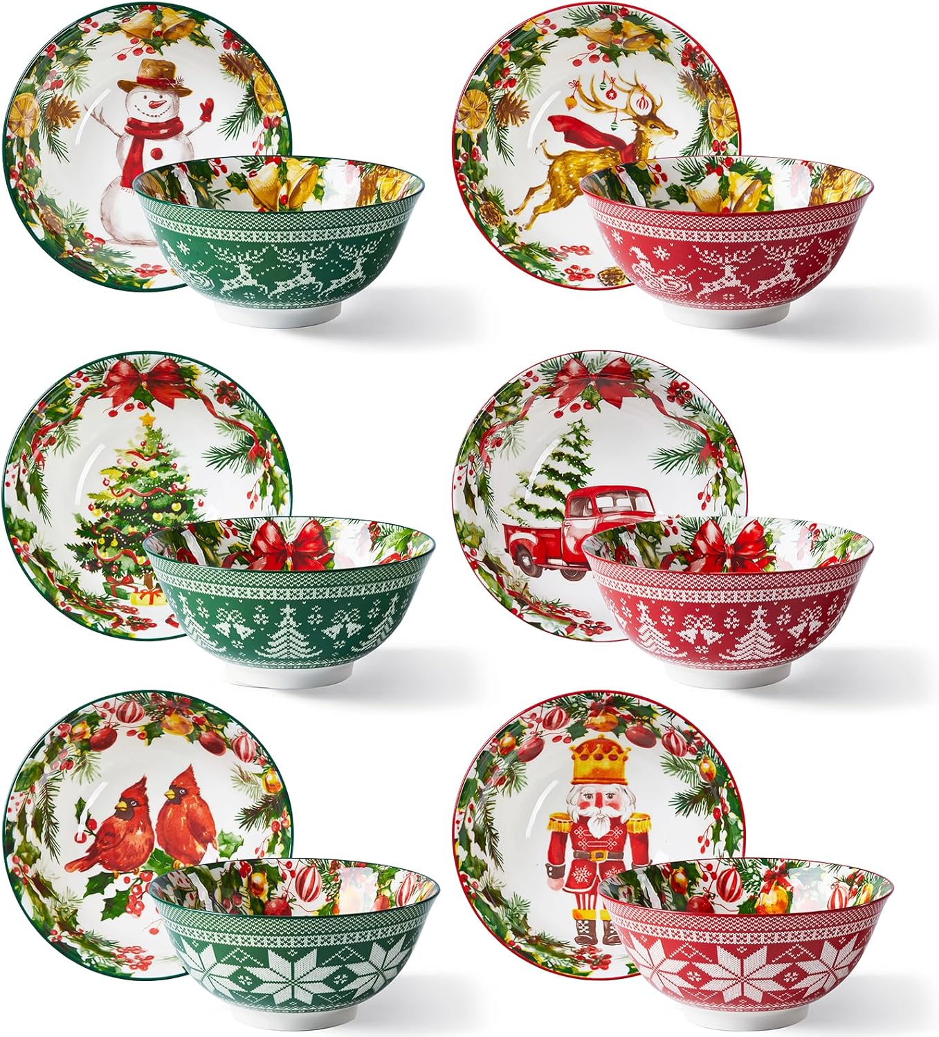Metahom Christmas Ceramic Bowls, 23 Oz Cereal Bowl Set for Kitchen ...