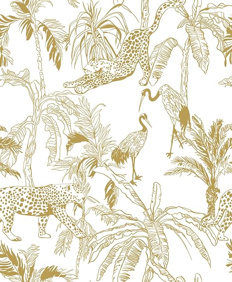 Heroad Boho Leopard Peel and Stick Wallpaper White and Gold Contact ...