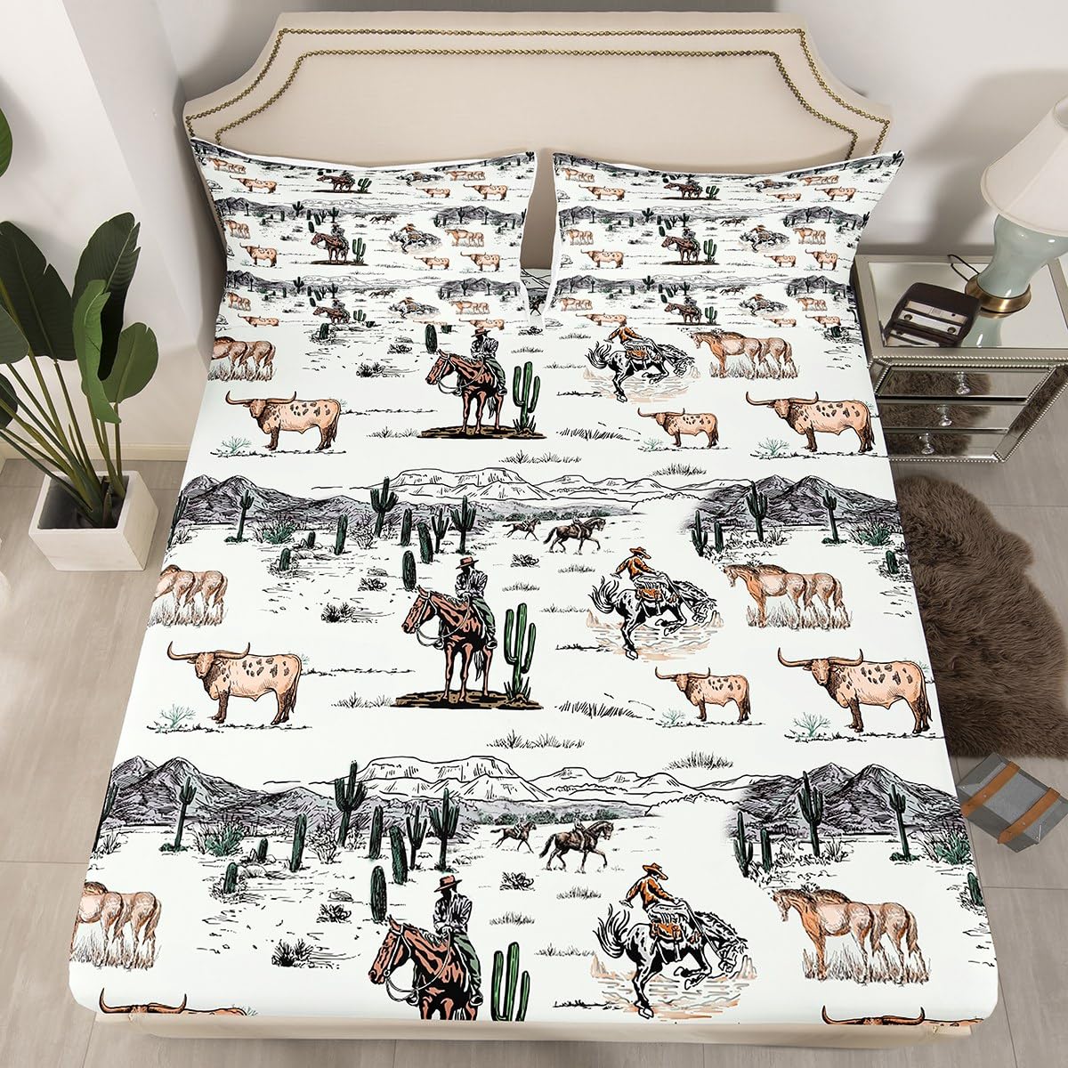 Amazon.com: Western Cowboy Fitted Sheet Twin Size,Vintage Southwest ...