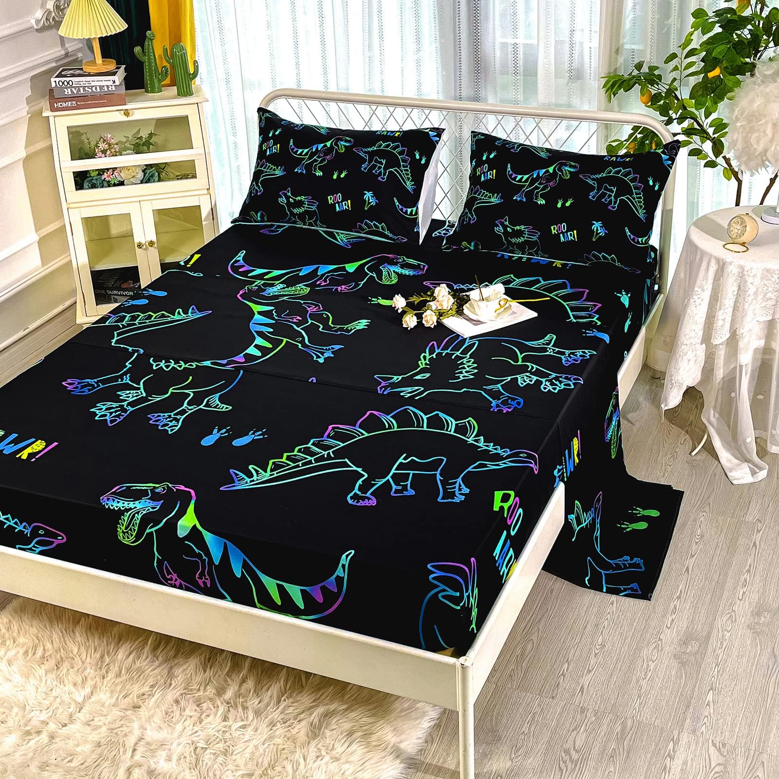 Amazon.com: Fancy Linen Sheet Set for Boys/Girls/Teens Kids Dinosaur ...