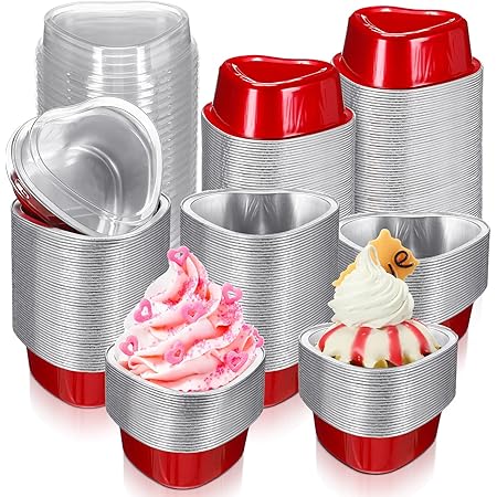 Amazon.com: 200 Sets Valentine's Day Mini Heart Cake Pan Heart Shaped ...
