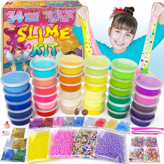Slime Kit for Girls Boys, DIY Slime Kit Gifts for 6 7 8 9 10+ Year Old ...