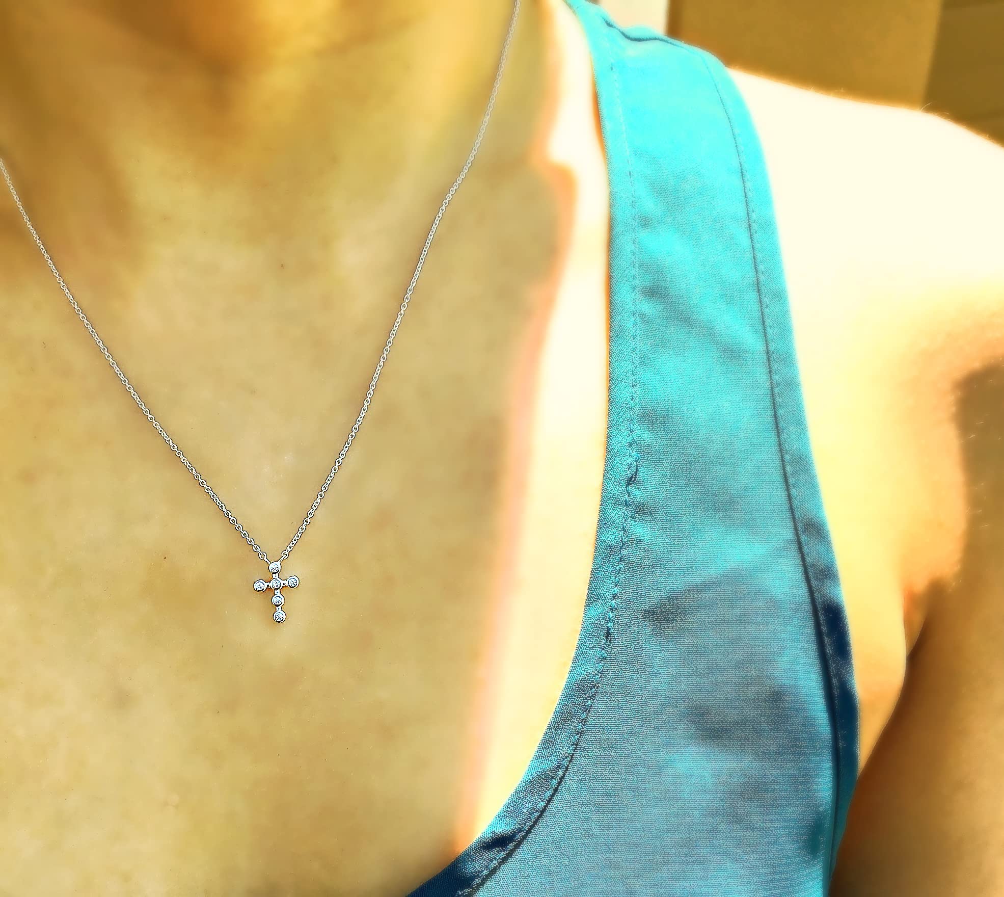 Snapklik.com : Sterling Silver Dainty CZ Cross Necklace For Girls