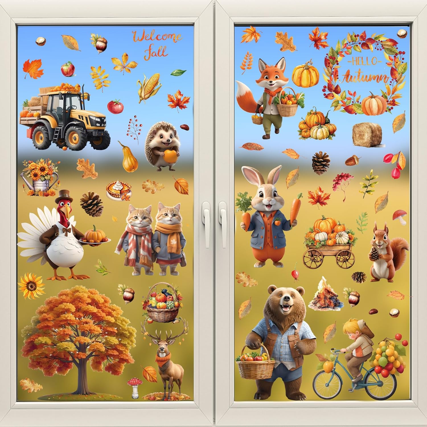 Amazon.com: Toptime 9 Sheets Fall Window Clings for Glass Windows, 85 ...