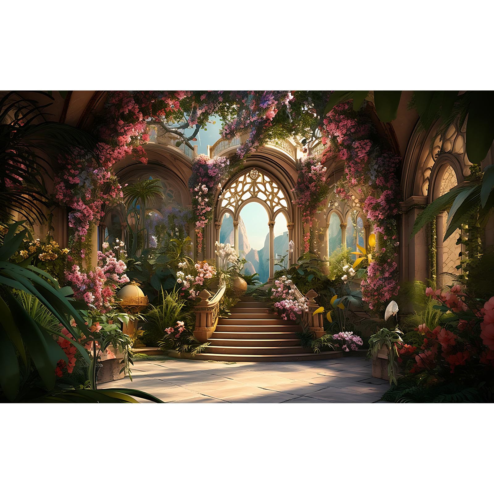 Amazon.com : Palace Hall Backdrop Blooming Flowers Palace Photography ...