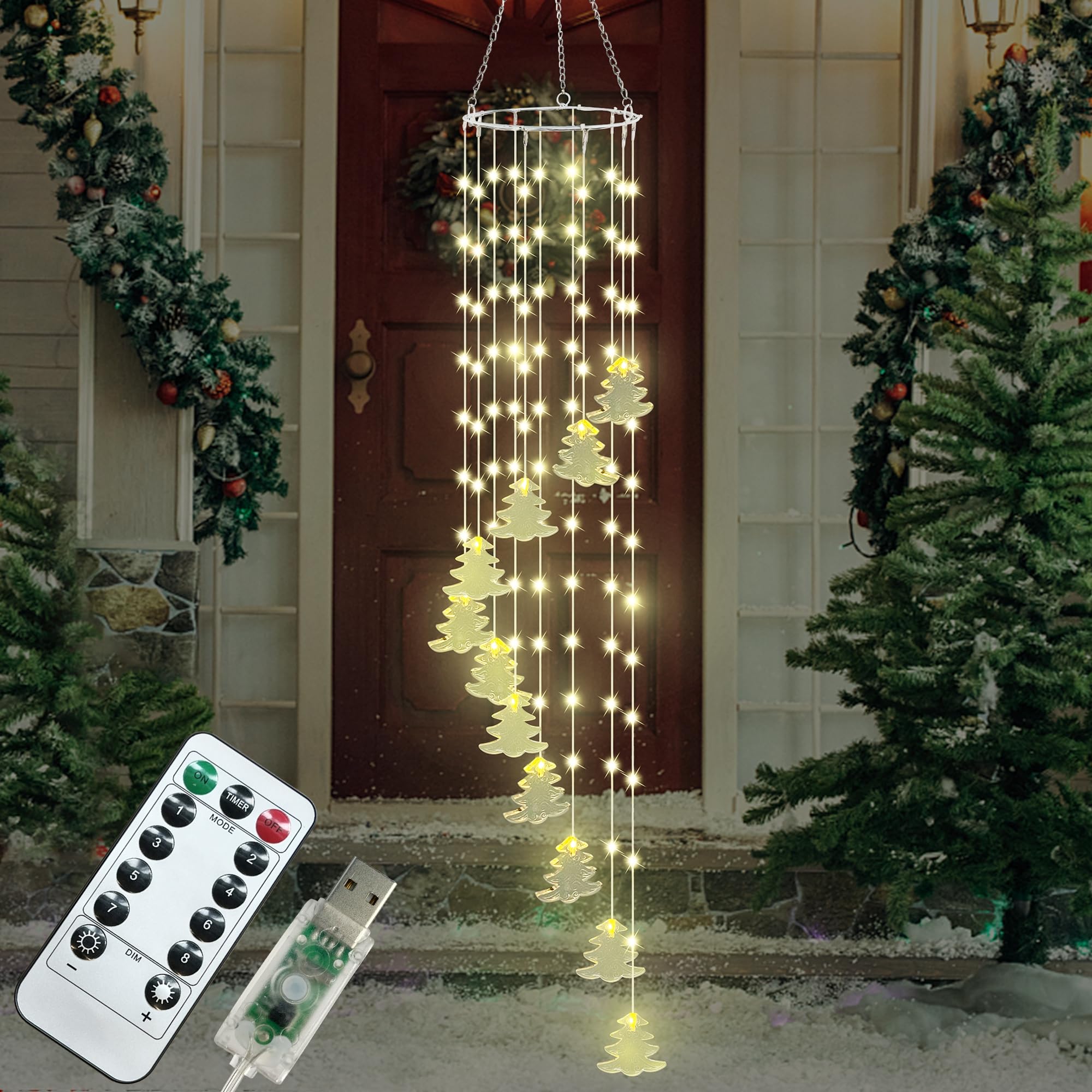 Cllayees 4.5 FT 99 LED Hanging Christmas Wind Chimes Lights, Unique ...